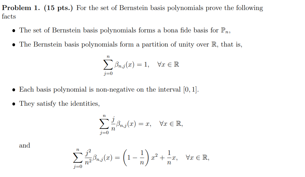 Problem 1. (15 pts.) For the set of Bernstein basis | Chegg.com