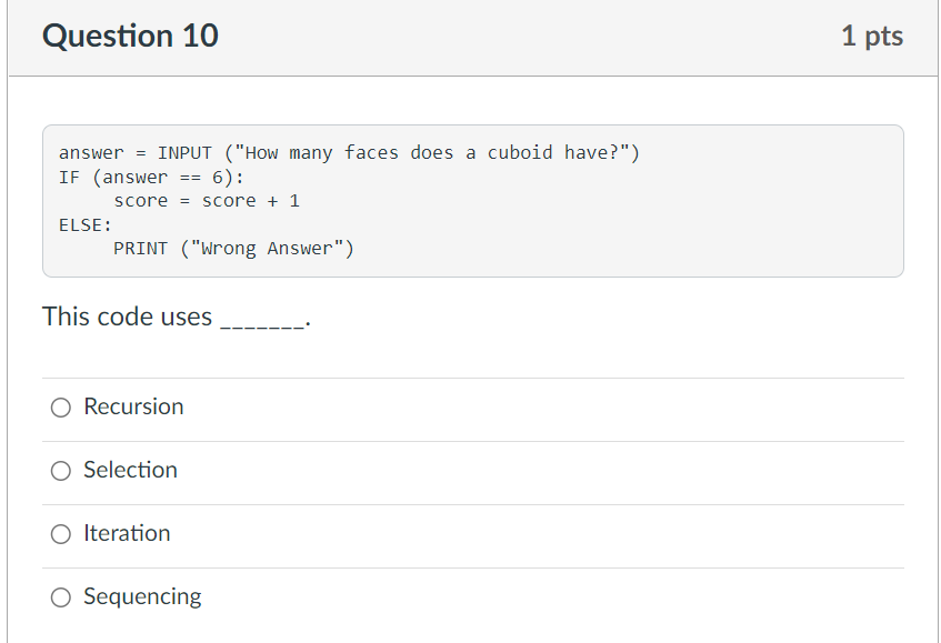 Solved answer = INPUT ("How many faces does a cuboid have?") | Chegg.com