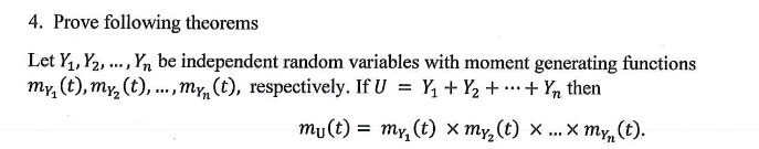Solved 4. Prove following theorems Let Y1, Y2, ..., Yn be | Chegg.com