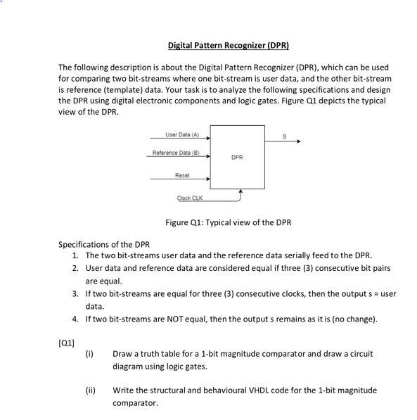 Solved Digital Pattern Recognizer (DPR) The following | Chegg.com