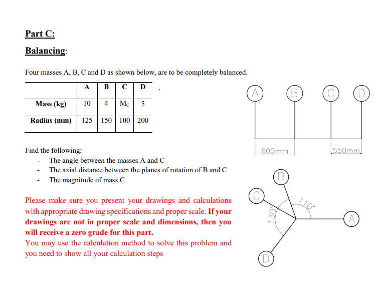 Solved Part C: Balancing: Four masses A, B, C and D as shown | Chegg.com