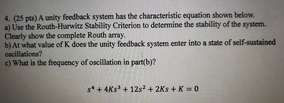 Solved 4. (25 pts) A unity feedback system has the | Chegg.com