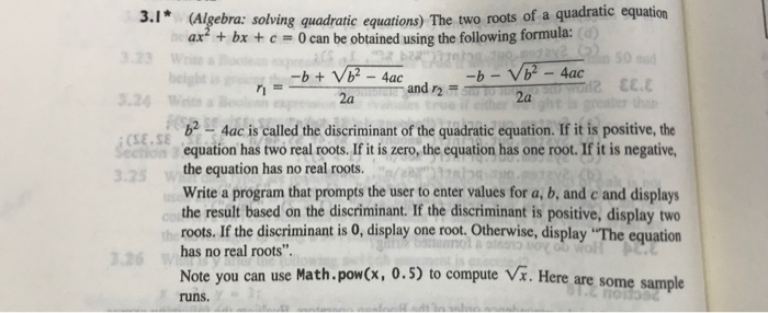 Solved 3.1*(Algebra: solving quadratic equations) The two | Chegg.com