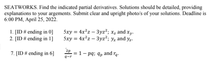 Solved SEATWORKS. Find the indicated partial derivatives. | Chegg.com
