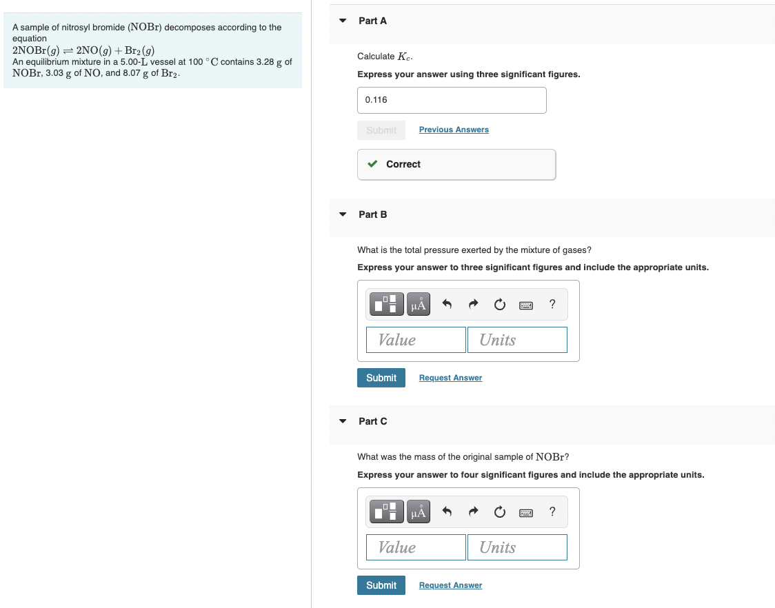 Solved A sample of nitrosyl bromide ( NOBr ) decomposes | Chegg.com