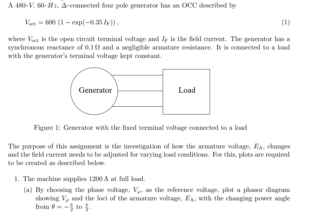 Solved A 480−V,60−Hz,Δ-connected four pole generator has an | Chegg.com