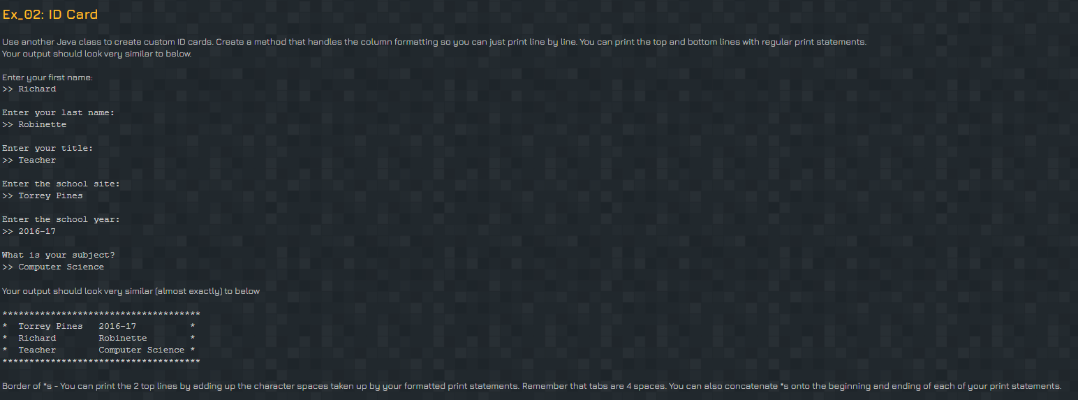 Solved Ex_02: ID Card Use another Java class to create | Chegg.com