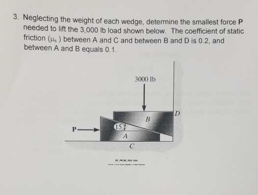 Solved 3. Neglecting the weight of each wedge, determine the | Chegg.com