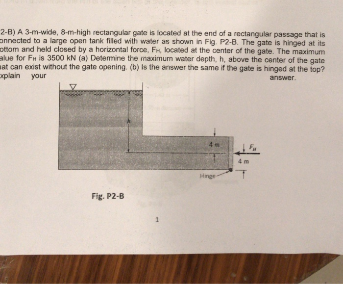 Solved 2-B) A 3-m-wide, 8-m-high rectangular gate is located | Chegg.com