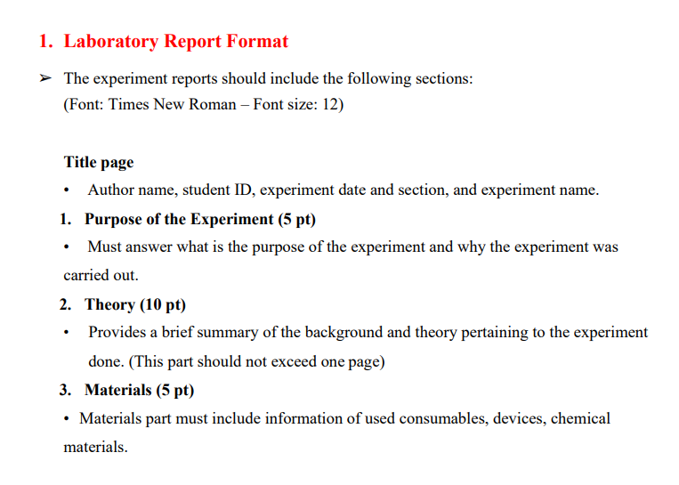 Solved 1. Laboratory Report Format The experiment reports | Chegg.com