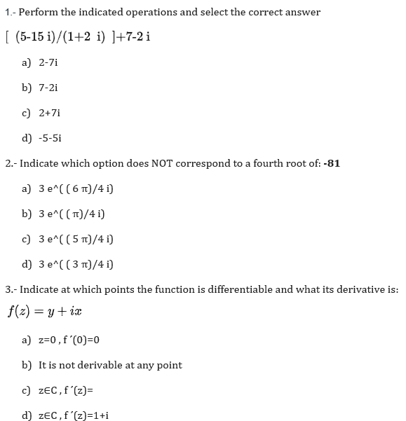 Solved 1.- Perform the indicated operations and select the | Chegg.com