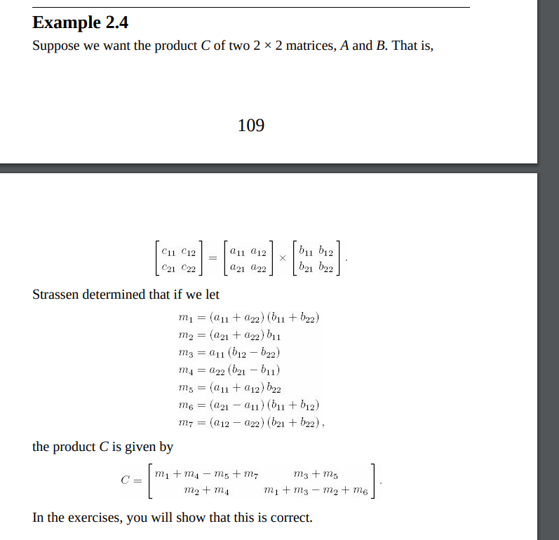 Solved In Example 2.4, ﻿we gave Strassen’s product of two | Chegg.com