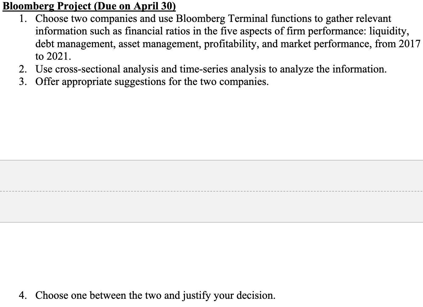 Bloomberg Project (Due on April 30) 1. Choose two | Chegg.com