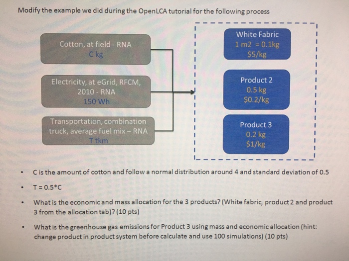 Modify the example we did during the OpenLCA tutorial | Chegg.com