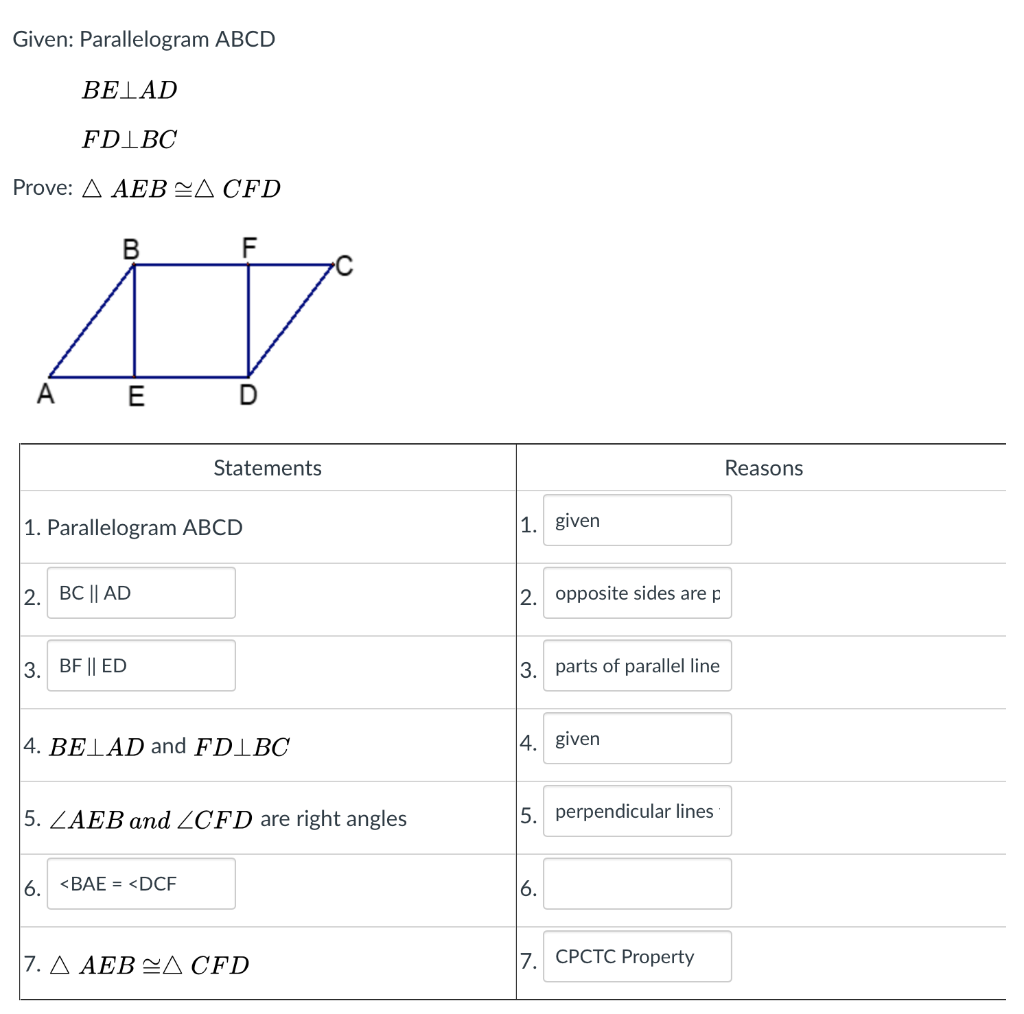 Solved Given: Paralellogram ABCD, BE is perpendicular to AD | Chegg.com