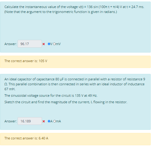 Solved Calculate the instantaneous value of the voltage v(t) | Chegg.com