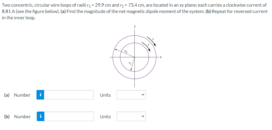 Solved Two concentric, circular wire loops of radii r1 = | Chegg.com