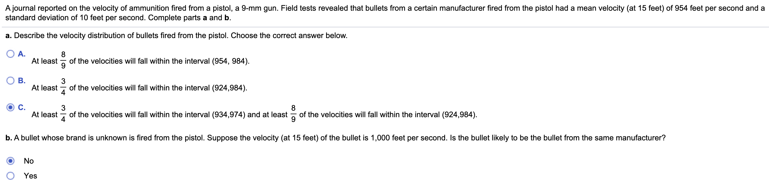 Solved A journal reported on the velocity of ammunition | Chegg.com