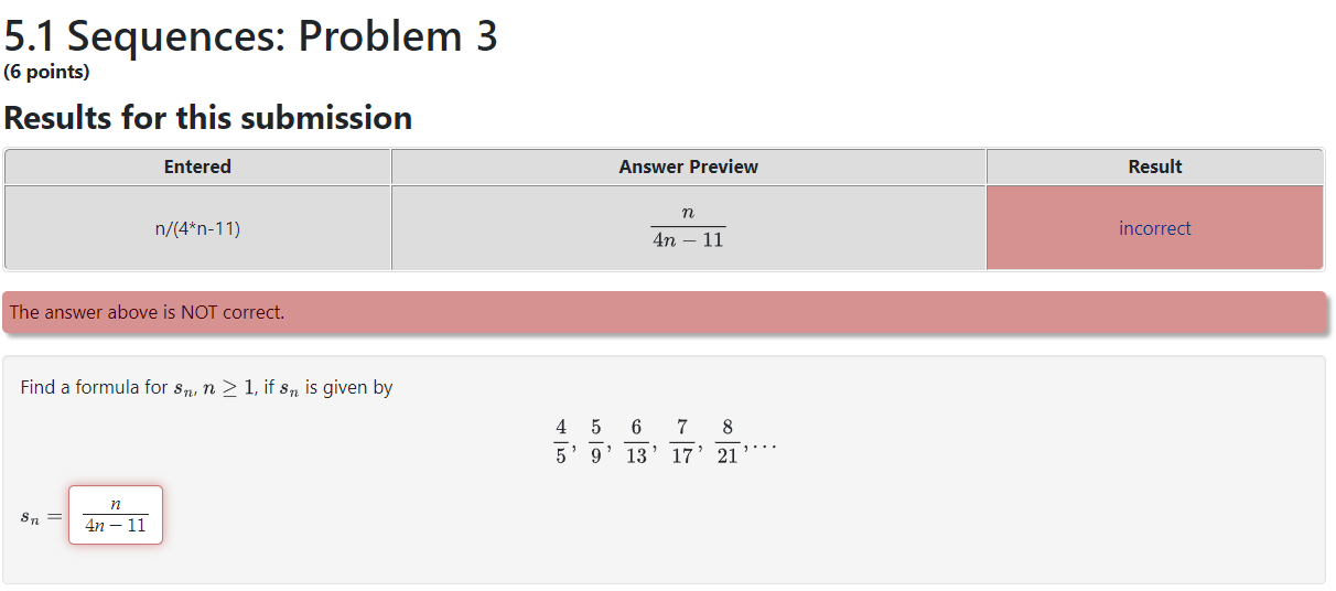 Solved 5.1 Sequences: Problem 3 (6 points) Results for this | Chegg.com