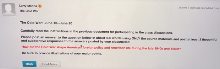 Larry Menna The Cold War posted 2 years ago past | Chegg.com