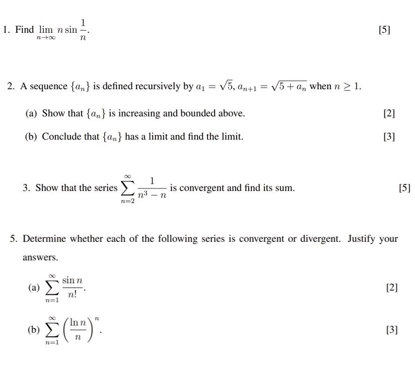 Solved 1. Find limn→∞nsinn1. 2. A sequence {an} is defined | Chegg.com