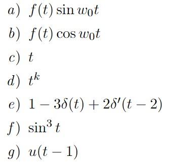 Solved a) f(t)sinw0t b) f(t)cosw0t c) t d) tk e) | Chegg.com