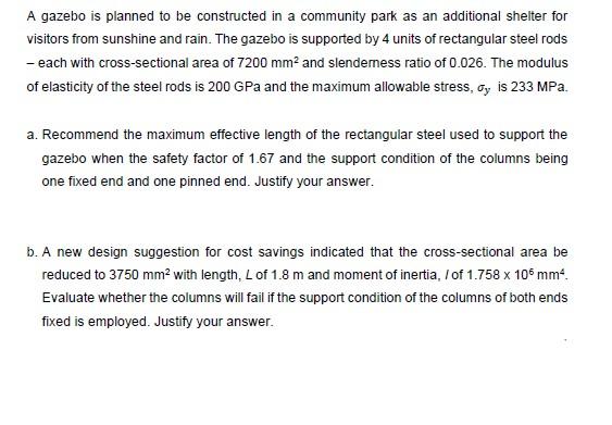 Solved A gazebo is planned to be constructed in a community | Chegg.com