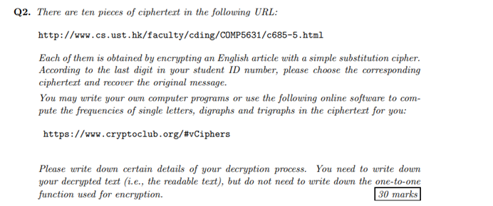 2. There are ten pieces of ciphertext in the | Chegg.com