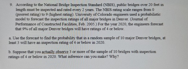Solved 9. According to the National Bridge Inspection | Chegg.com