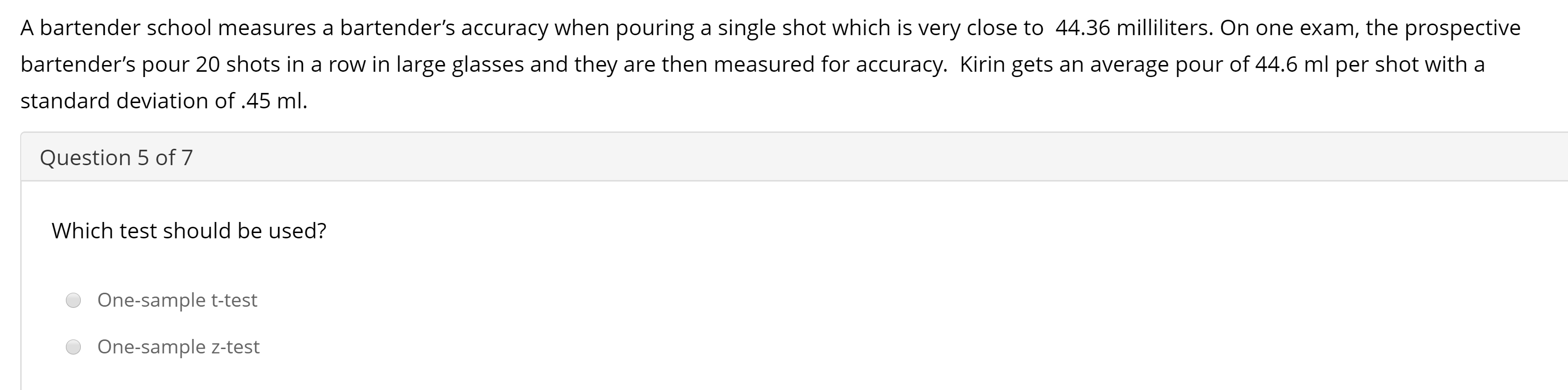 Solved A bartender school measures a bartender's accuracy | Chegg.com