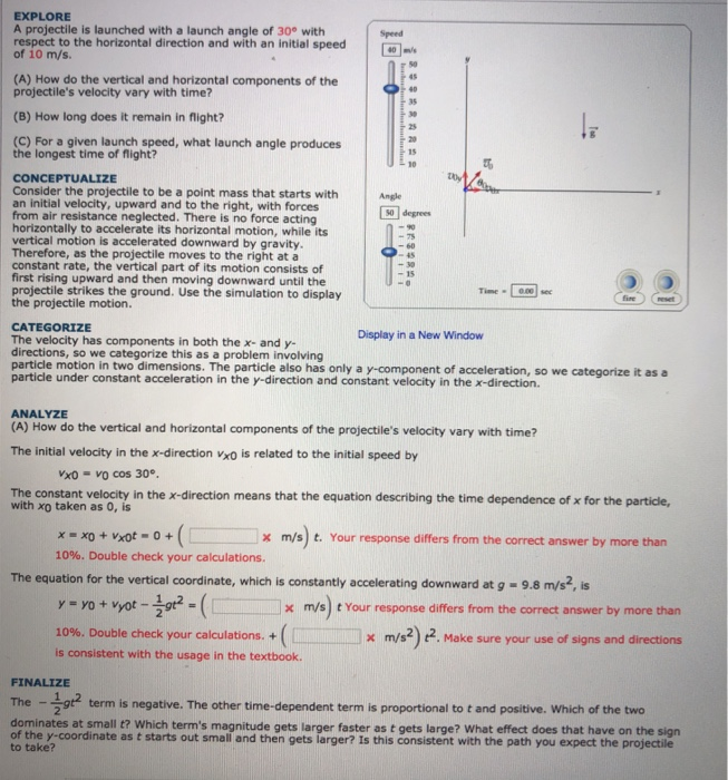 Solved EXPLORE A projectile is launched with a launch angle | Chegg.com