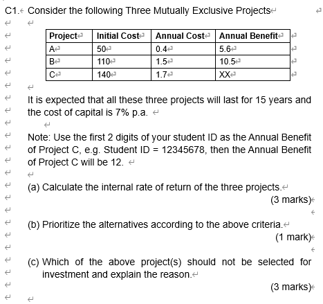 Solved C1. Consider the following Three Mutually Exclusive | Chegg.com