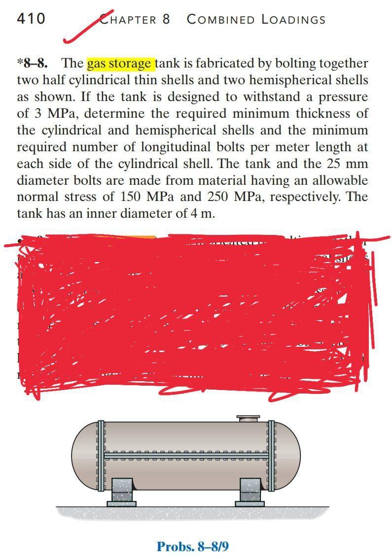 Solved 410 CHAPTER 8 COMBINED LOADINGS / *8–8. The gas | Chegg.com