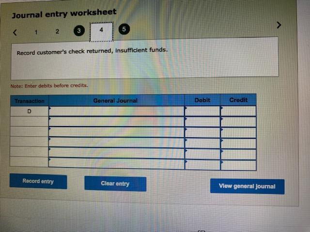 Solved Journal entry worksheet Record customer's check | Chegg.com