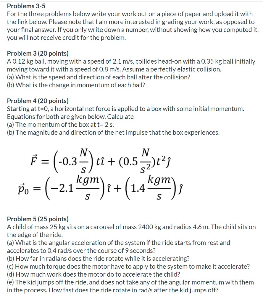 Solved Problems 3-5 For the three problems below write your | Chegg.com