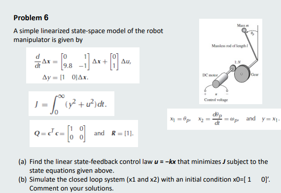 Solved A Simple Linearized State Space Model Of The Robot