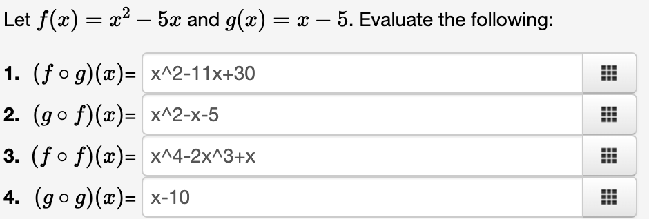 Solved Let f(x)=x2−5x and g(x)=x−5. Evaluate the following: | Chegg.com