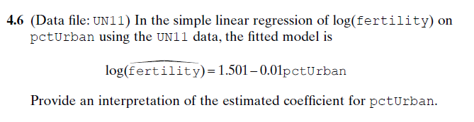 Solved 4.6 (Data file: UN11) In the simple linear regression | Chegg.com