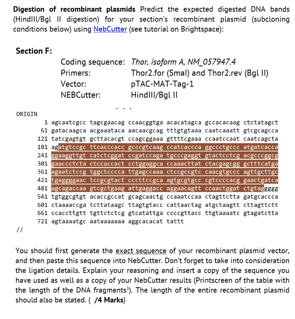 Solved Digestion of recombinant plasmids Predict the | Chegg.com