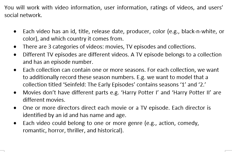 Solved You will work with video information, user | Chegg.com