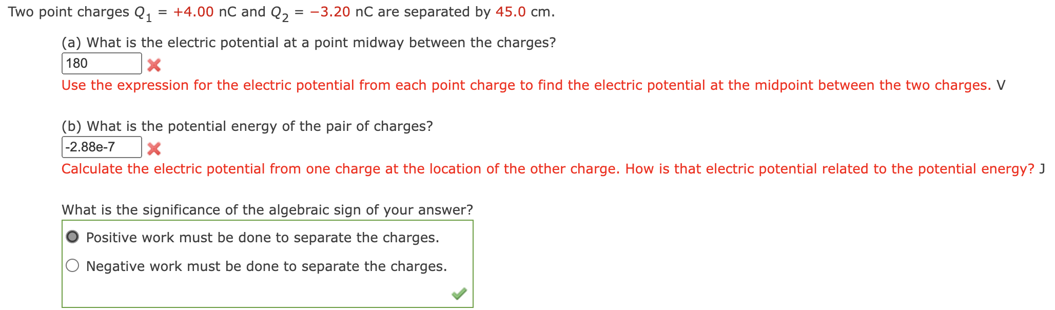 Solved Two point charges Q1=+4.00nC ﻿and Q2=-3.20nC ﻿are | Chegg.com