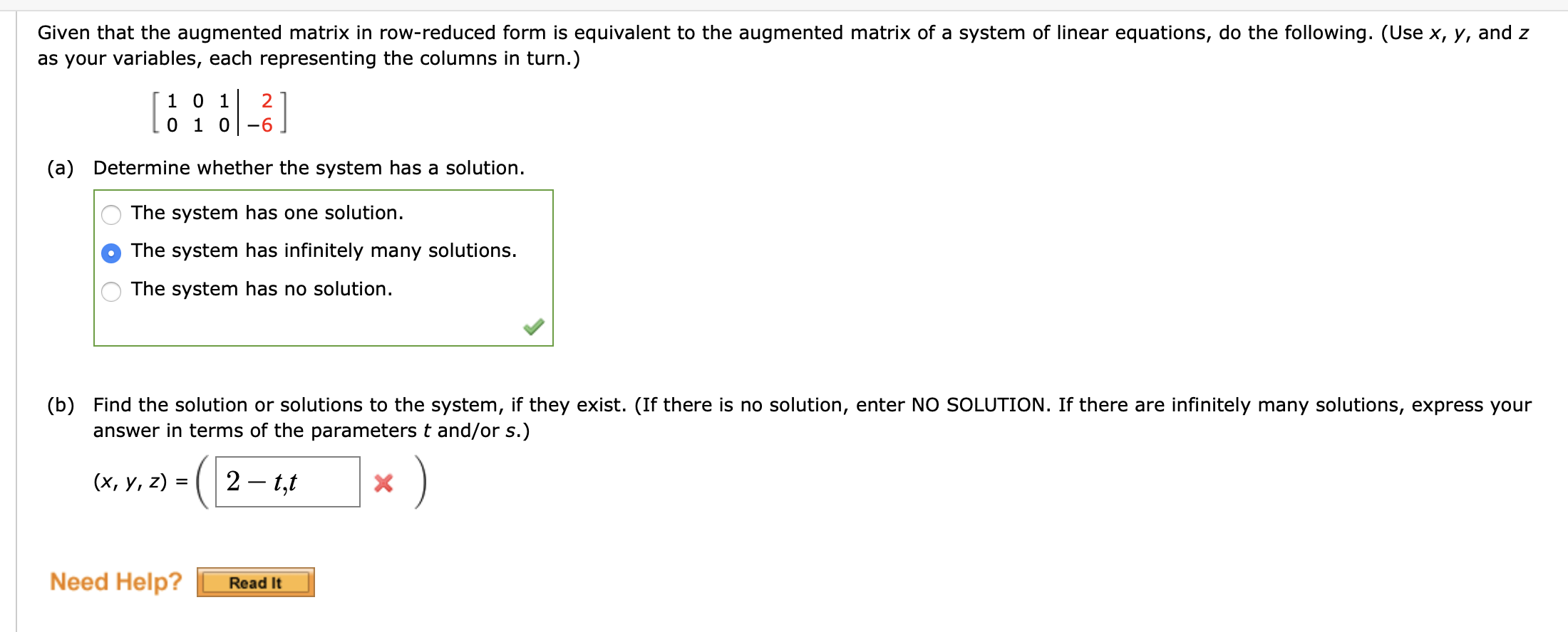 Solved Given that the augmented matrix in row-reduced form | Chegg.com
