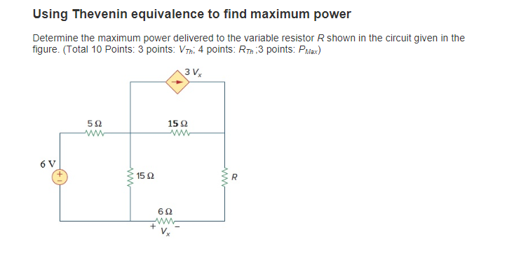 Solved Using Thevenin equivalence to find maximum power | Chegg.com