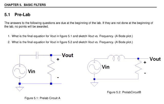 Solved CHAPTER 5. BASIC FILTERS 5.1 Pre-Lab The answers to | Chegg.com