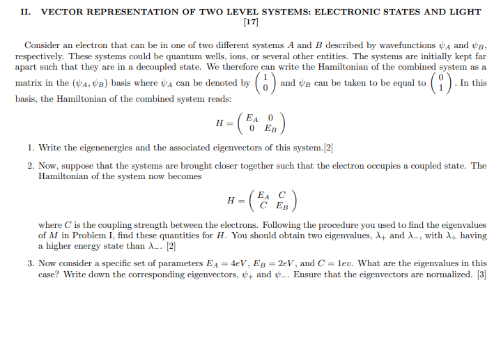II. VECTOR REPRESENTATION OF TWO LEVEL SYSTEMS: | Chegg.com