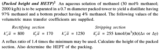 Solved (Packed height and HETP)2 An aqueous solution of | Chegg.com