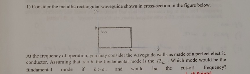 Solved 1) Consider the metallic rectangular waveguide shown | Chegg.com