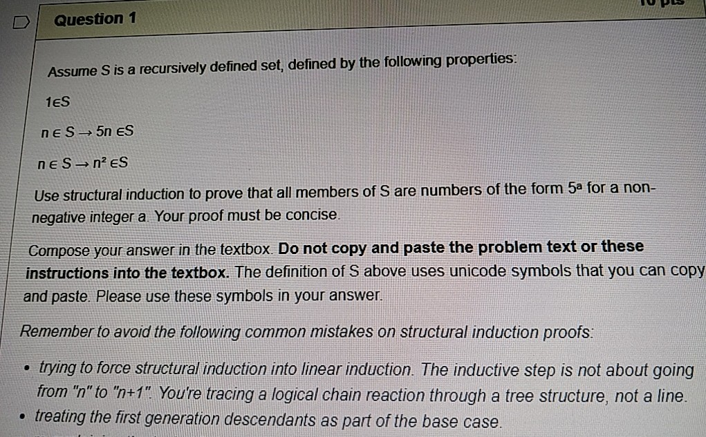 Solved D Question 1 Assume S is a recursively defined set, | Chegg.com