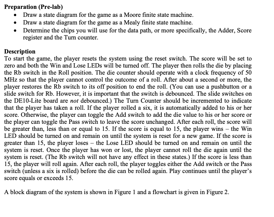 Solved Preparation (Pre-lab) • Draw a state diagram for the | Chegg.com