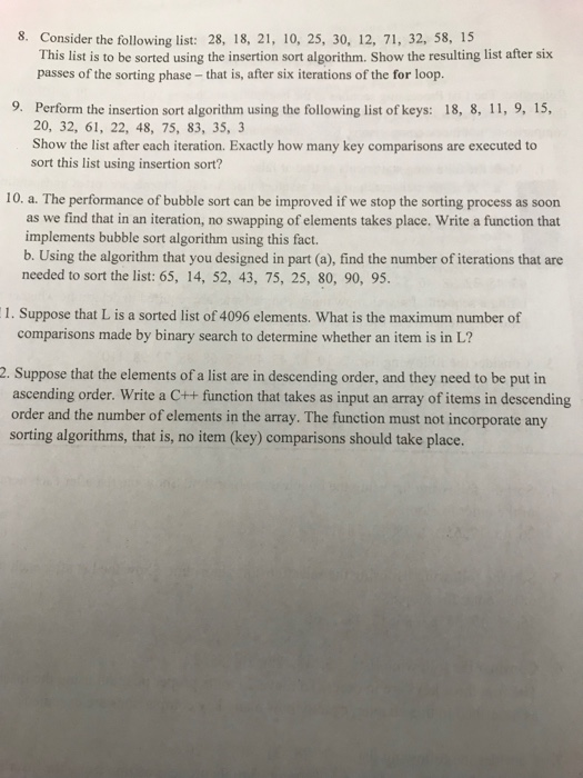 Solved 8. Consider the following list: 28, 18, 21, 10, 25, | Chegg.com